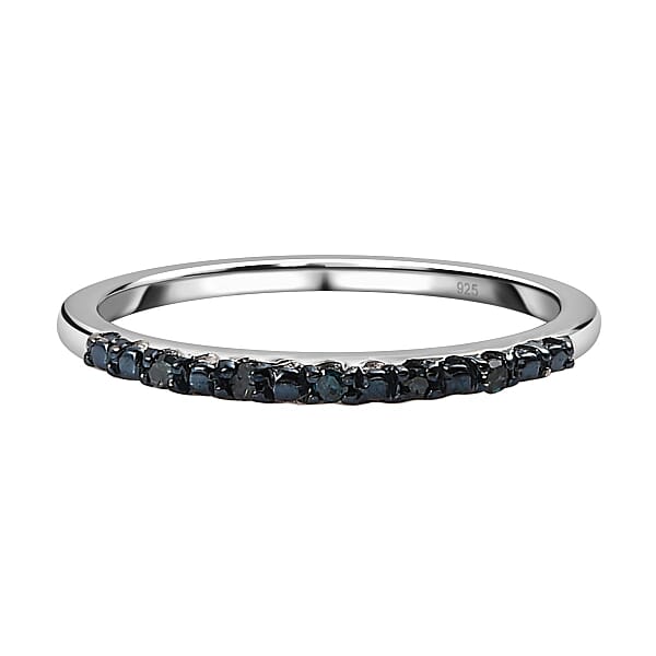 Blue Diamond Band Ring in Platinum Overlay Sterling Silver - 7347926 - TJC