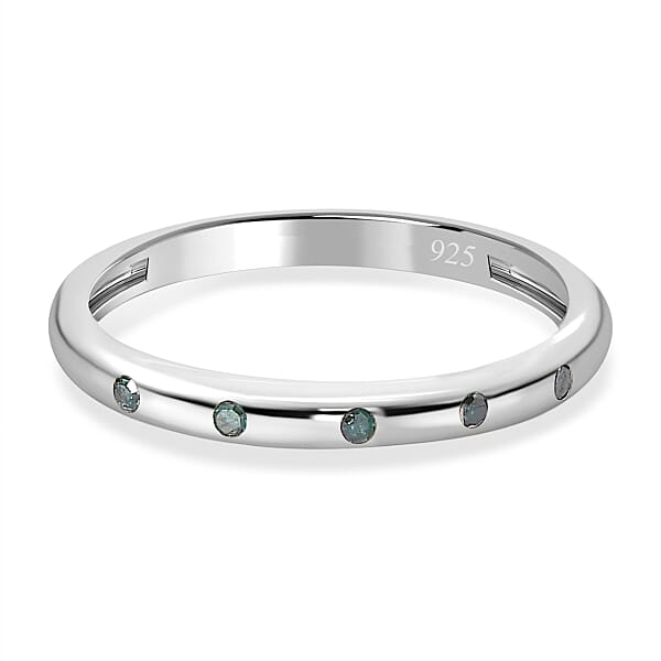 Blue Diamond Button Band Ring in Platinum Overlay Sterling Silver ...