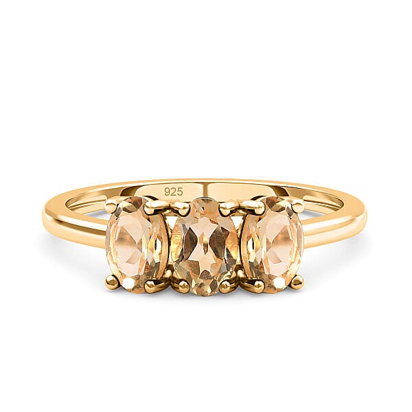 Citrine 3 Stone Ring in 18K Vermeil Yellow Gold Plated Sterling Silver ...