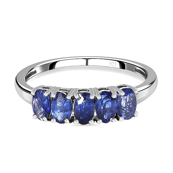 Masoala Sapphire 5 Stone Ring in Platinum Overlay Sterling Silver 1.715 ...