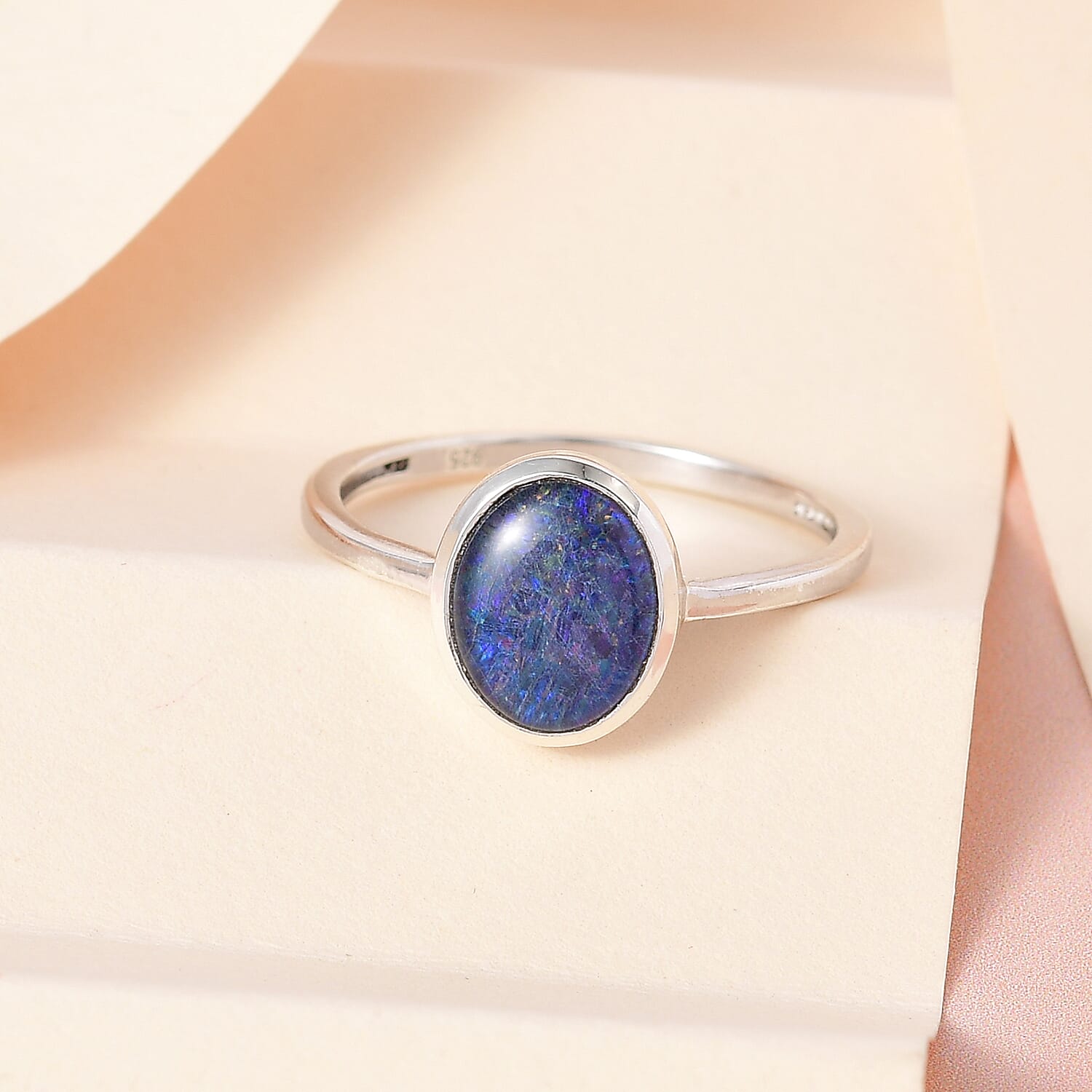 Boulder Opal Triplet Solitaire Ring in Platinum Overlay Sterling Silver 1.773 Ct - 7363301 - TJC