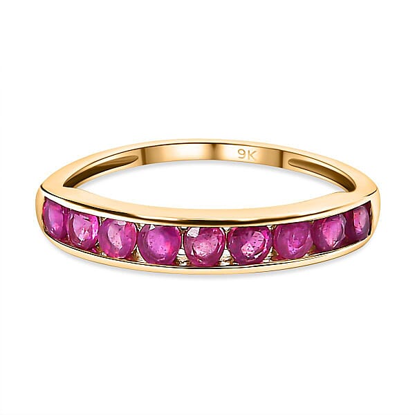 9K Yellow Gold African Ruby Half Eternity Wedding Band Ring - M7363607 ...