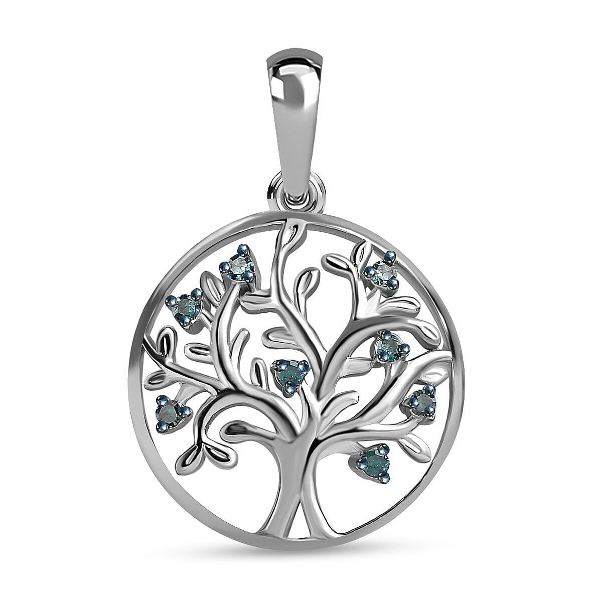 Blue Diamond Tree of Life Pendant in Platinum Overlay Sterling Silver ...