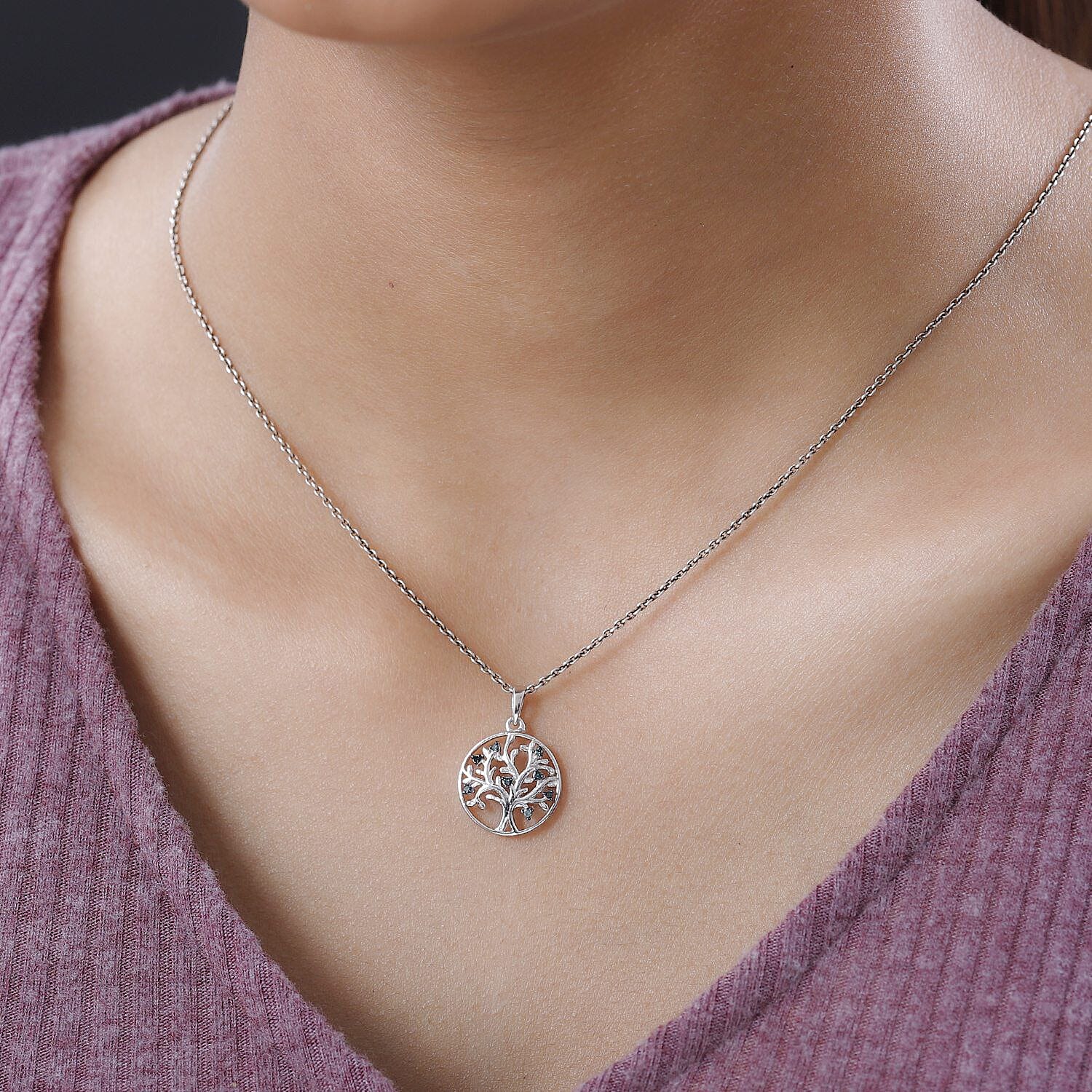 Blue Diamond Tree of Life Pendant in Platinum Overlay Sterling Silver ...