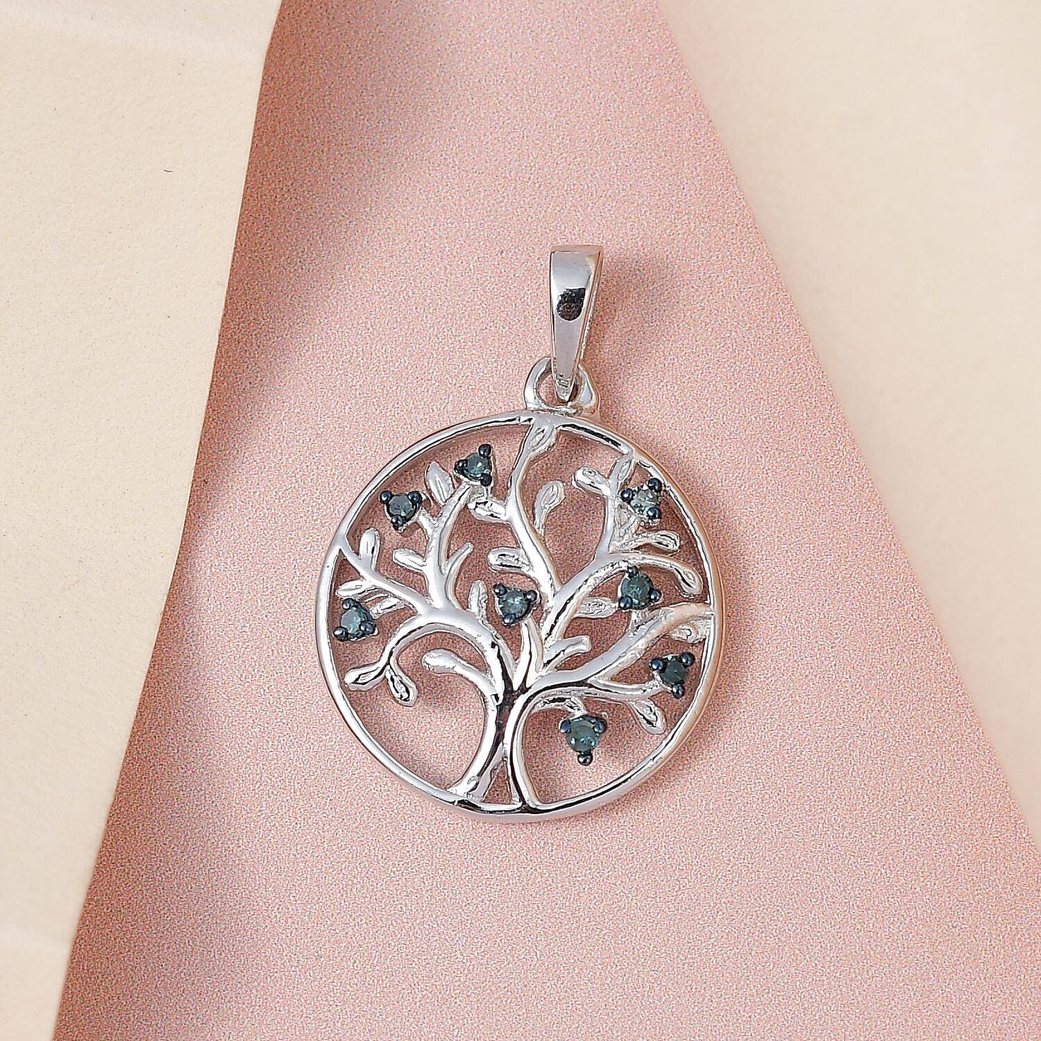 Blue Diamond Tree of Life Pendant in Platinum Overlay Sterling Silver ...