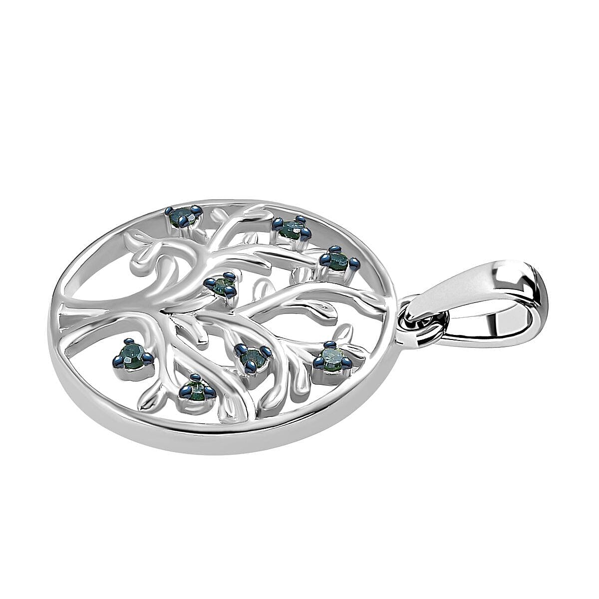 Blue Diamond Tree of Life Pendant in Platinum Overlay Sterling Silver ...