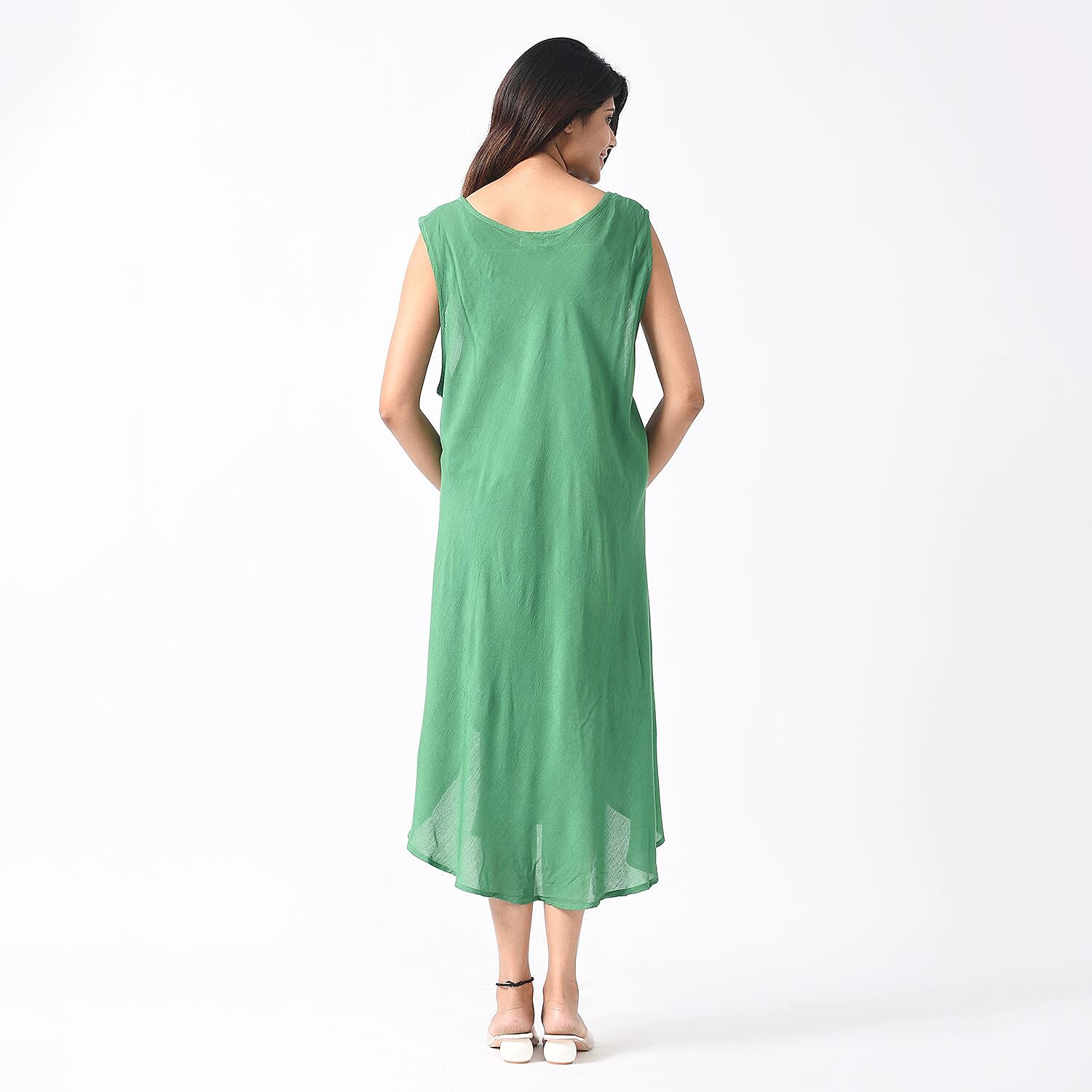 TAMSY Umbrella Dress with Sequin Floral Embroidery - Emerald Green ...