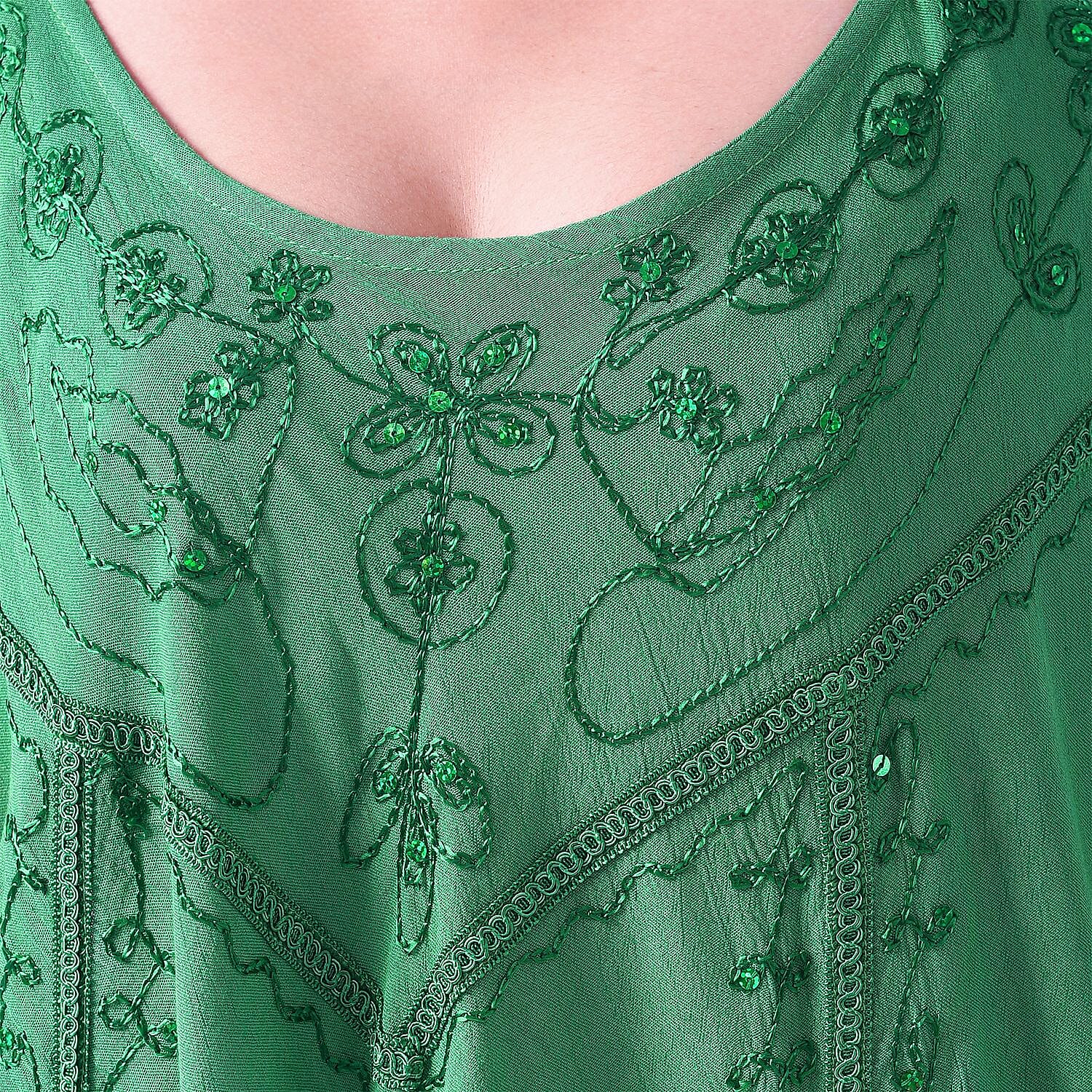 TAMSY Umbrella Dress with Sequin Floral Embroidery - Emerald Green ...