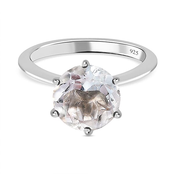 Hyalite Opal Solitaire Ring in Platinum Overlay Sterling Silver 2.96 Ct ...