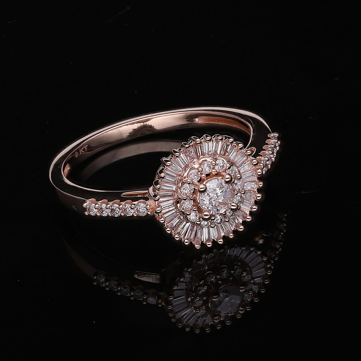 SGL Certified 9K Rose Gold Pink Diamond (I3) Sunshine Halo Ring 0.55 Ct ...