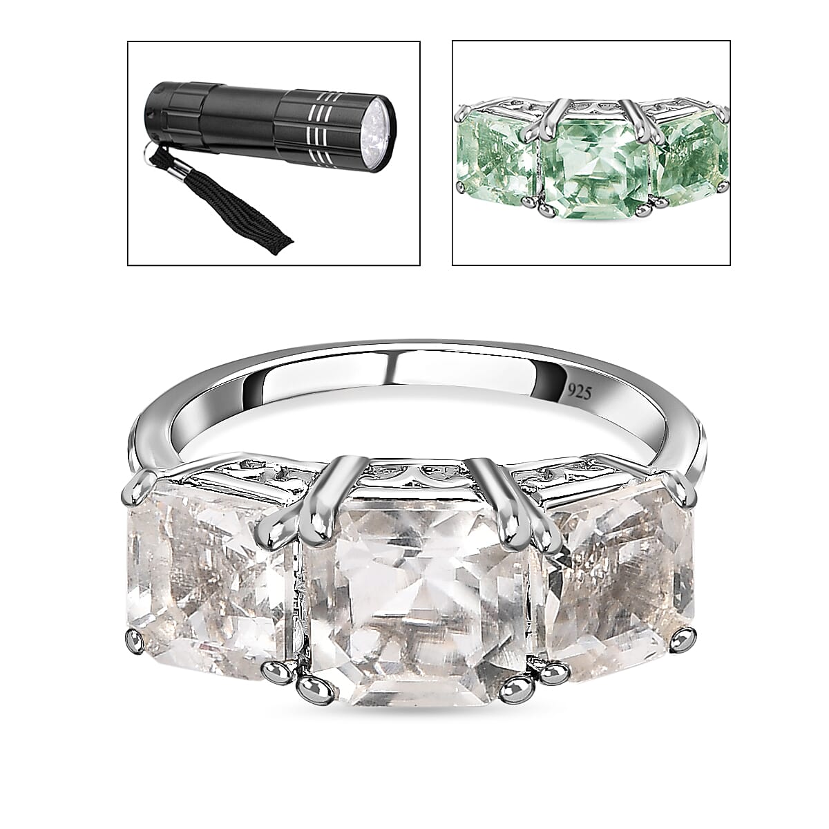 Hyalite Opal 3 Stone Ring in Platinum Overlay Sterling Silver 2.40 Ct ...