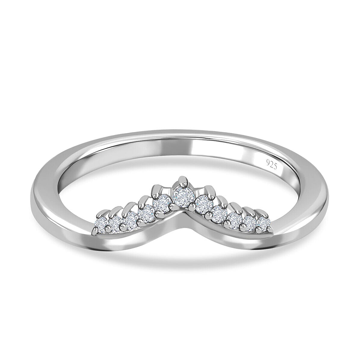 Diamond Wishbone Ring in Platinum Plated Sterling Silver 0.10 Ct ...