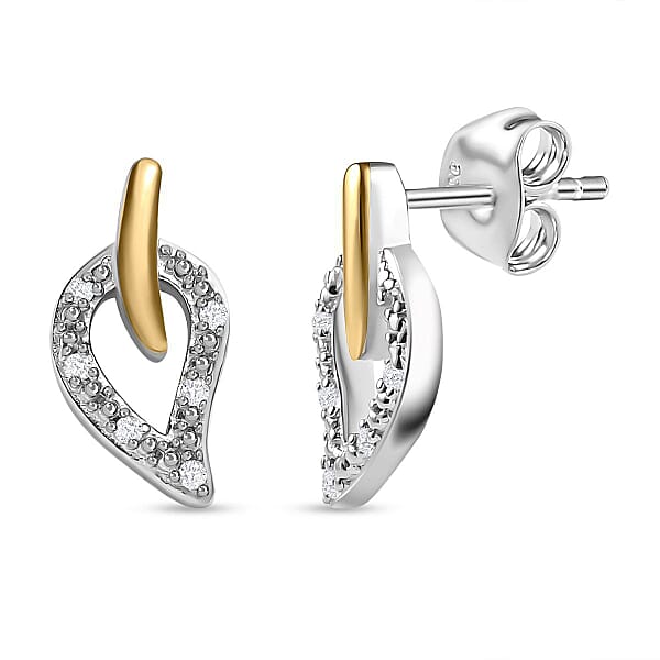 Diamond Stud Earrings (with Push Post) in Platinum Overlay and 18K ...