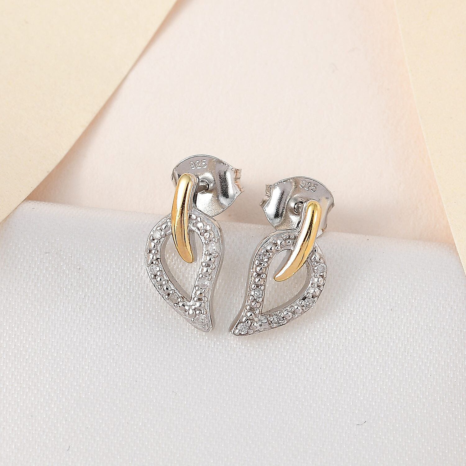 Diamond Stud Earrings (with Push Post) in Platinum Overlay and 18K ...