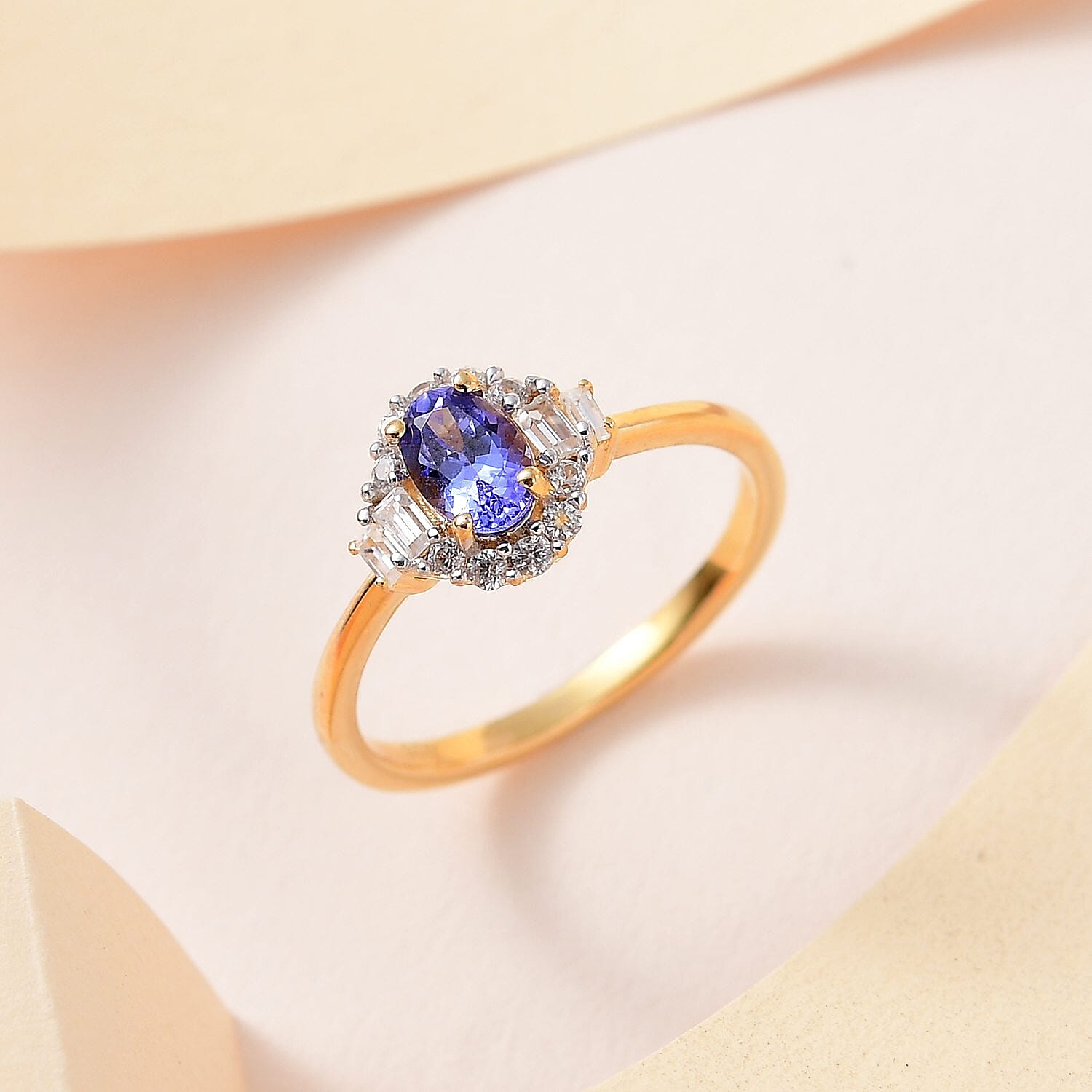 Tanzanite and Natural Cambodian Zircon Ring in 18K Vermeil Yellow Gold Plated Sterling Silver ...