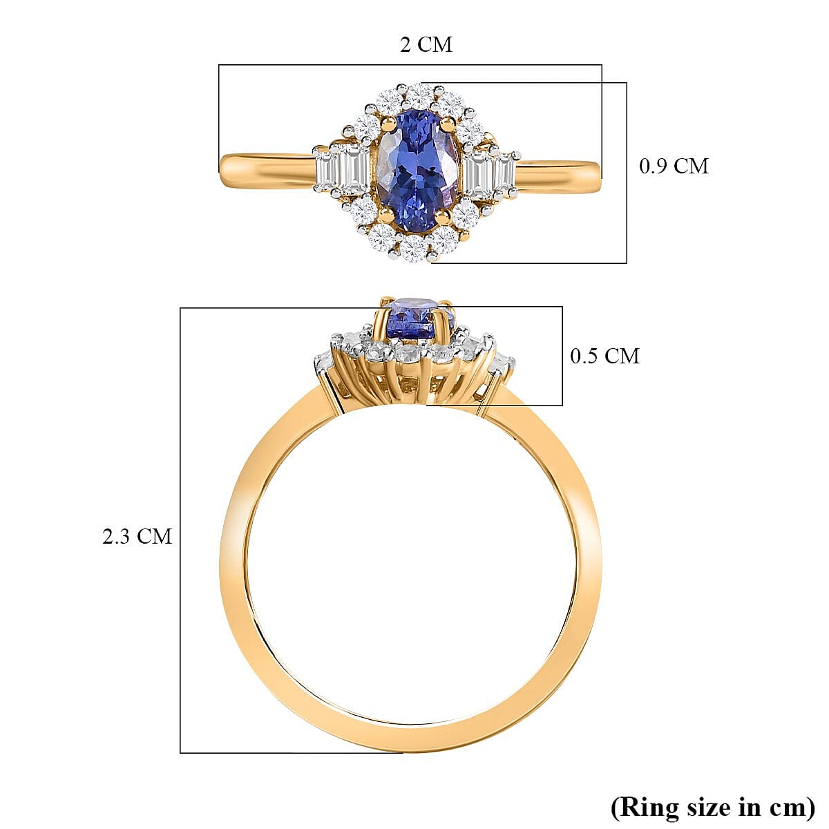 Tanzanite and Natural Cambodian Zircon Ring in 18K Vermeil Yellow Gold Plated Sterling Silver ...