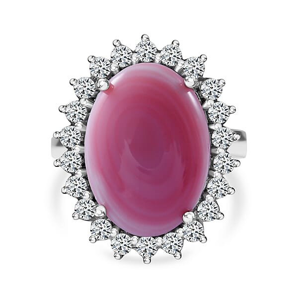 Queen Conch Shell and Natural Zircon Halo Ring in Rhodium Overlay ...