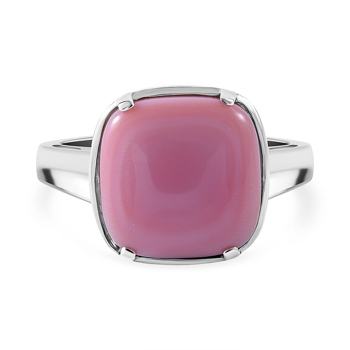 Pink Conch Shell Solitaire Ring in Rhodium Overlay Sterling Silver 6.00 ...