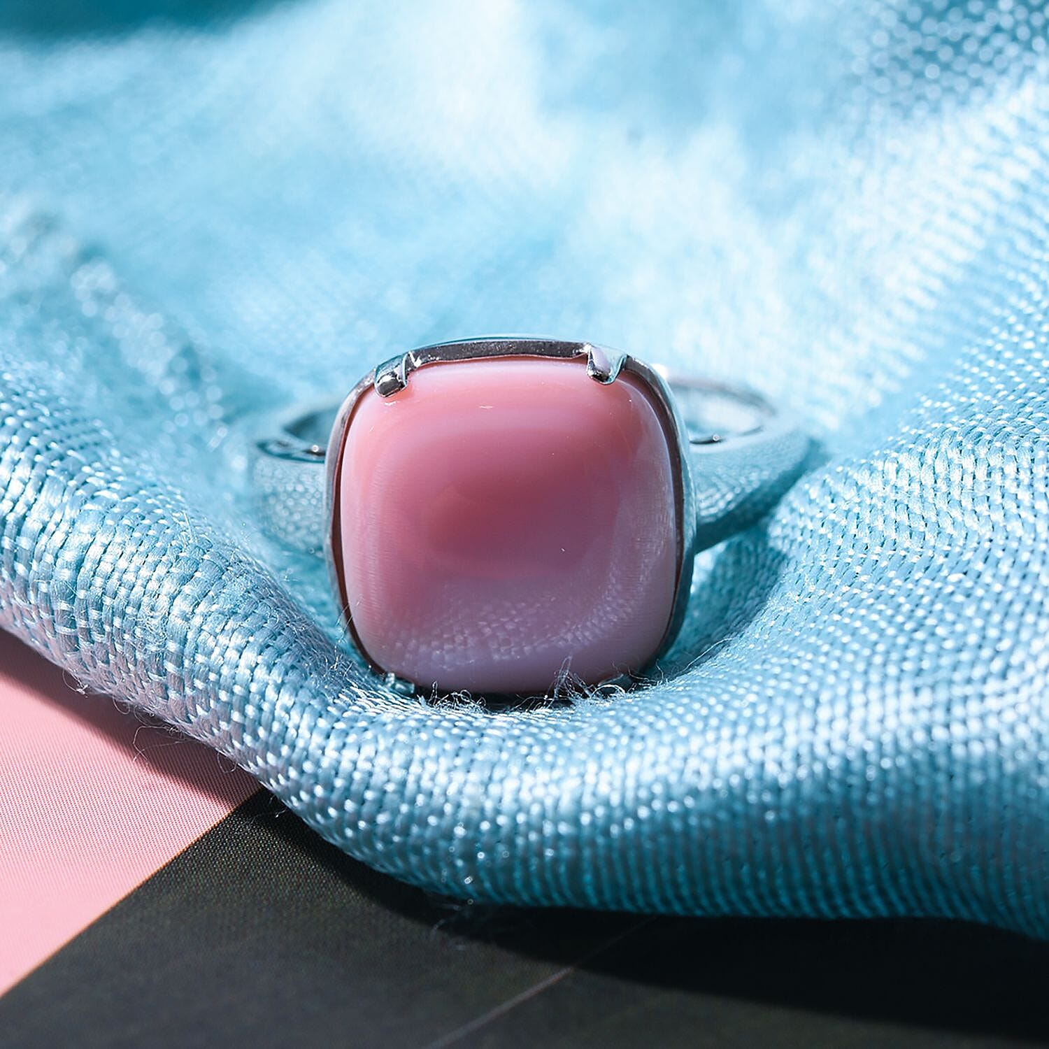 Pink Conch Shell Solitaire Ring in Rhodium Overlay Sterling Silver 6.00 ...