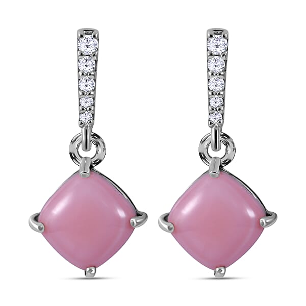 Queen Conch Shell and Natural Zircon Dangle Earrings in Rhodium Overlay ...