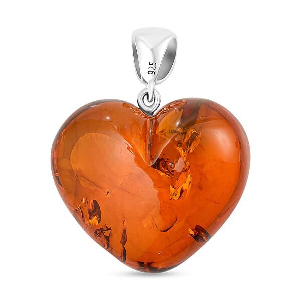 Amber Heart Pendant in Sterling Silver - 7382653 - TJC
