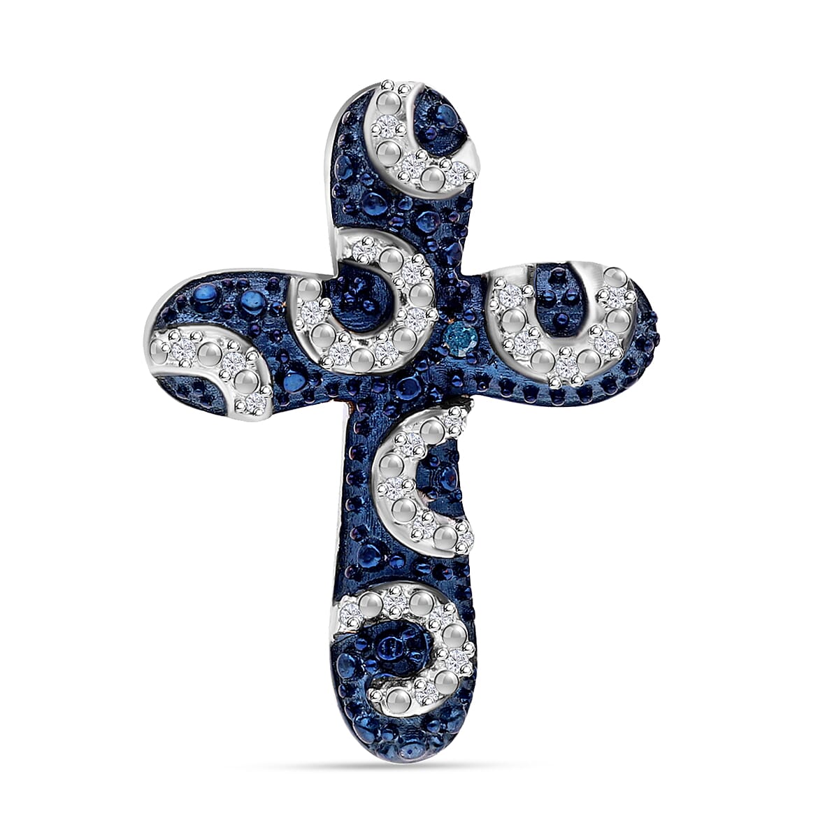 Blue Diamond Cross Pendant in Platinum Overlay Sterling Silver ...