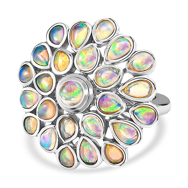 Ethiopian Welo Opal Cluster Ring in Platinum Overlay Sterling Silver 2. ...