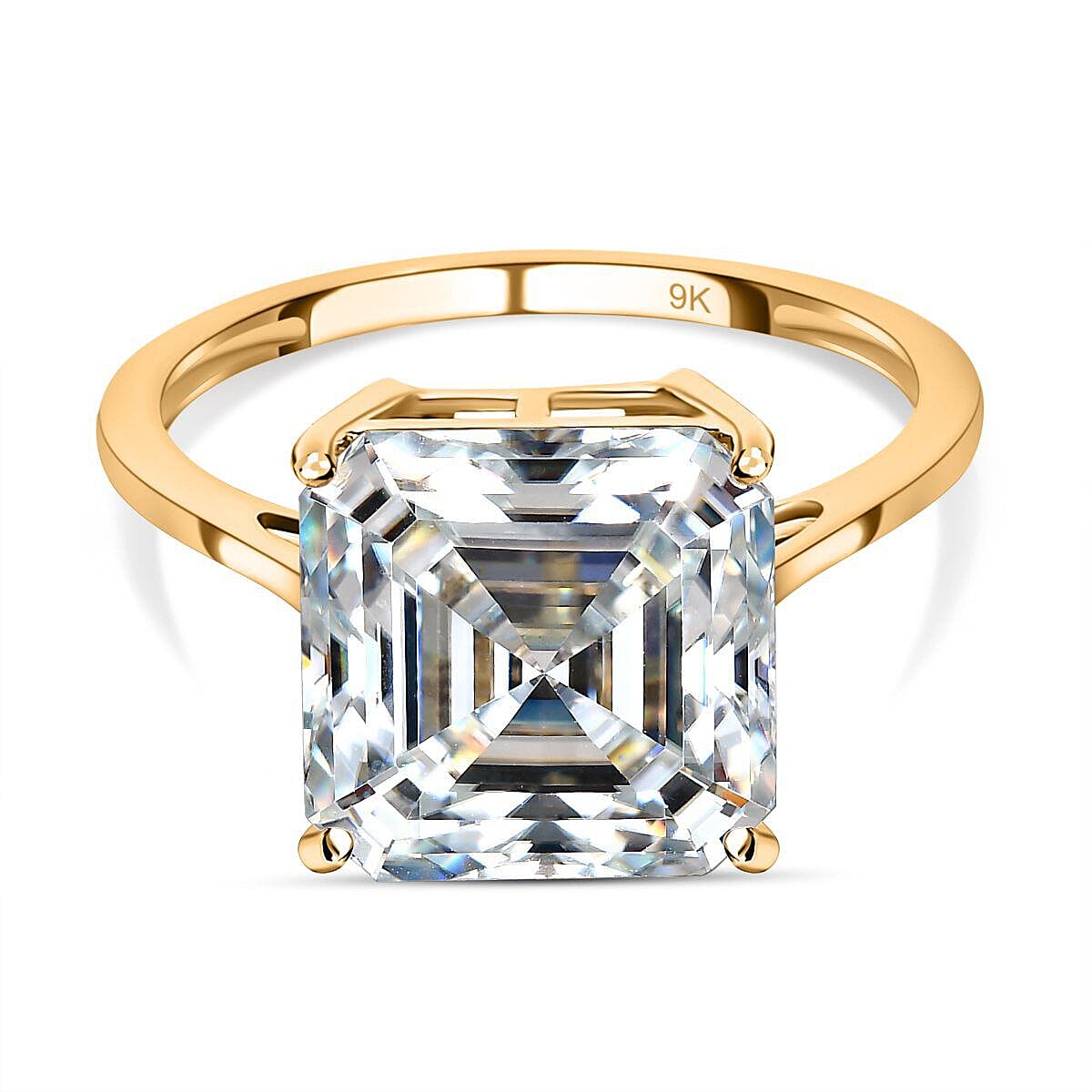 9K Yellow Gold Moissanite (Asscher Cut) Solitaire Ring 5.39 Ct. - M7385652 - TJC