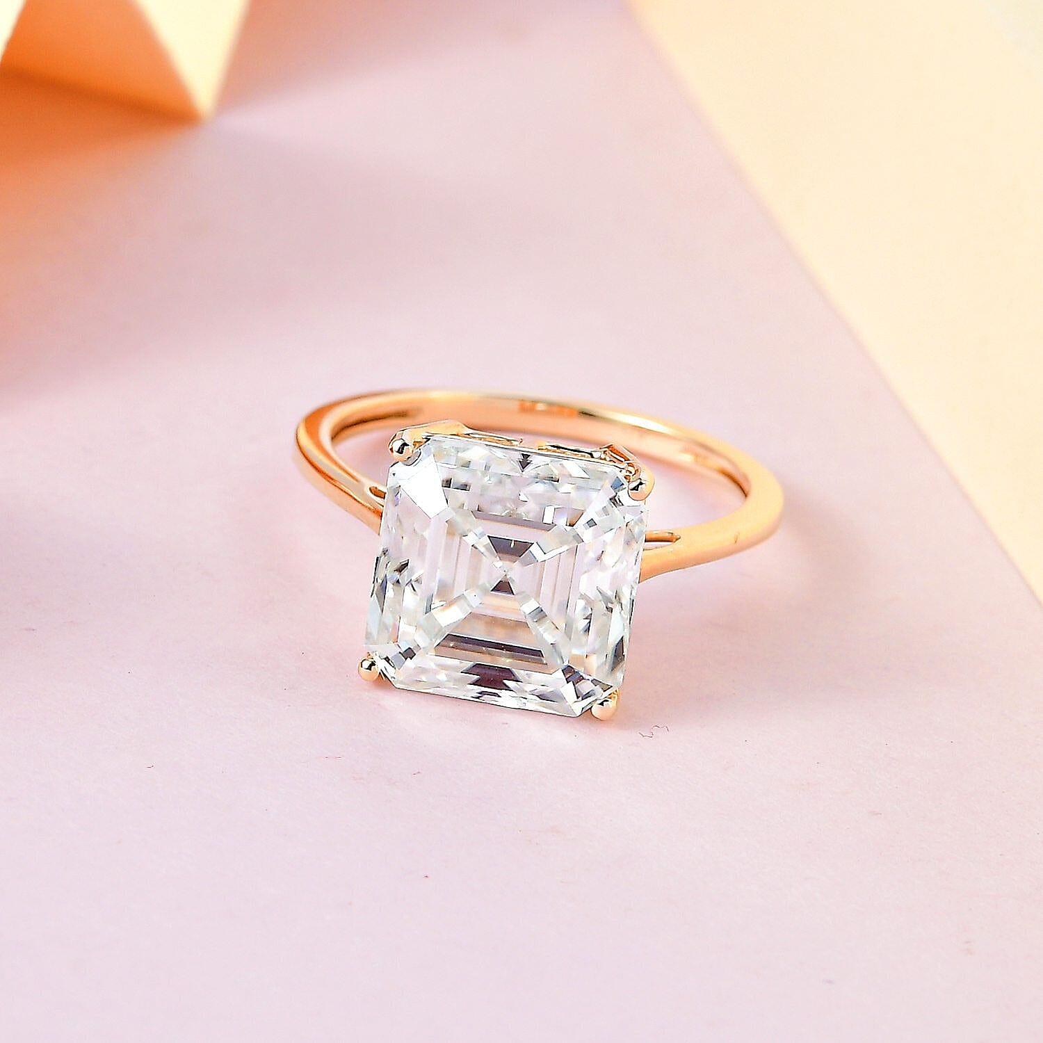 9K Yellow Gold Moissanite (Asscher Cut) Solitaire Ring 5.39 Ct. - 7385652 - TJC