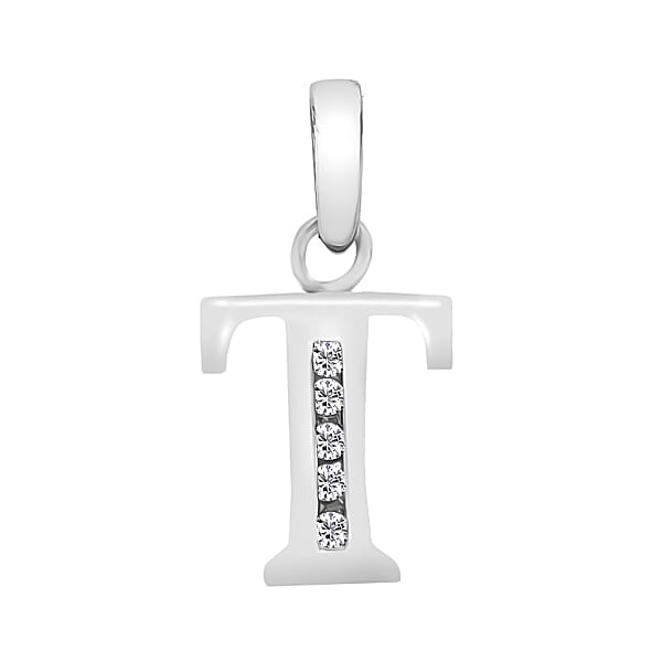 T Initial Pendant in 9K White Gold Cubic Zirconia 8mm x 12mm - 7388377 ...