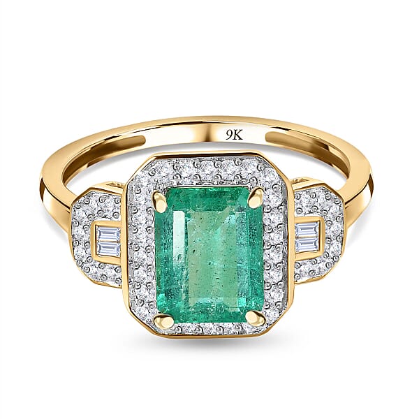 9K Yellow Gold AAA Zambian Emerald and Diamond Ring 1.61 Ct - M7425832 ...
