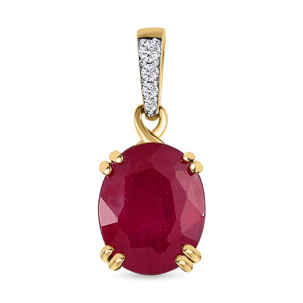 9K Yellow Gold African Ruby (FF) & Moissanite Pendant 4.02 Ct ...