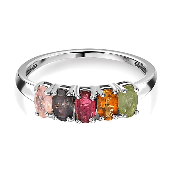 Multi-Tourmaline Ring in Platinum Overlay Sterling Silver 1.12 Ct ...