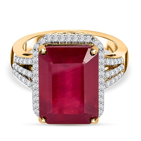 Tucson Special - 9K Yellow Gold African Ruby and Moissanite Ring 11.87 ...