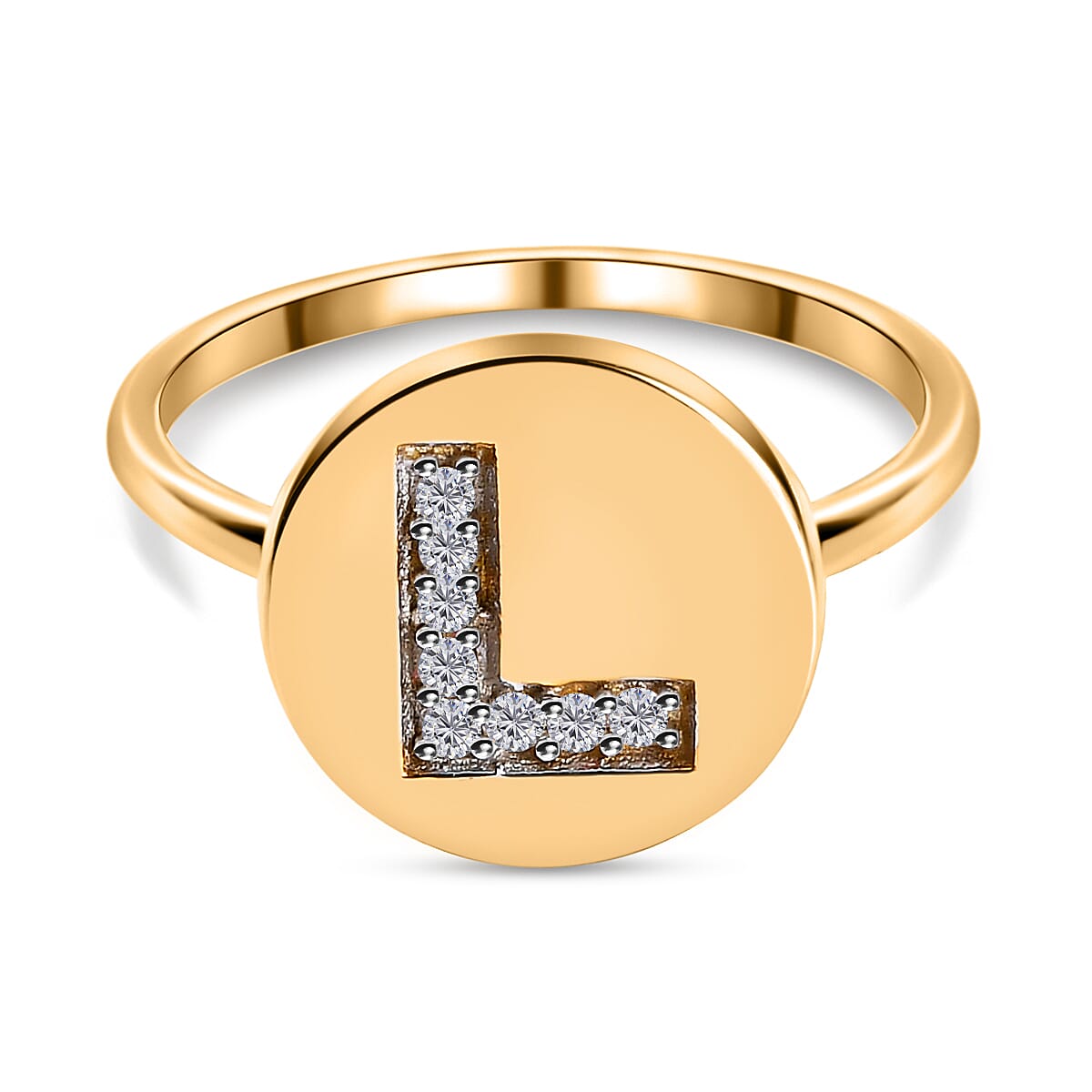 White Diamond Initial-L Ring in Gold Plated Sterling Silver - M7455966 ...
