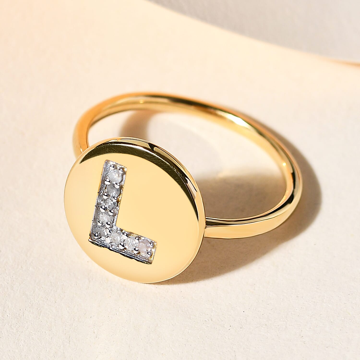 White Diamond Initial-L Ring in Gold Plated Sterling Silver - M7455966 ...