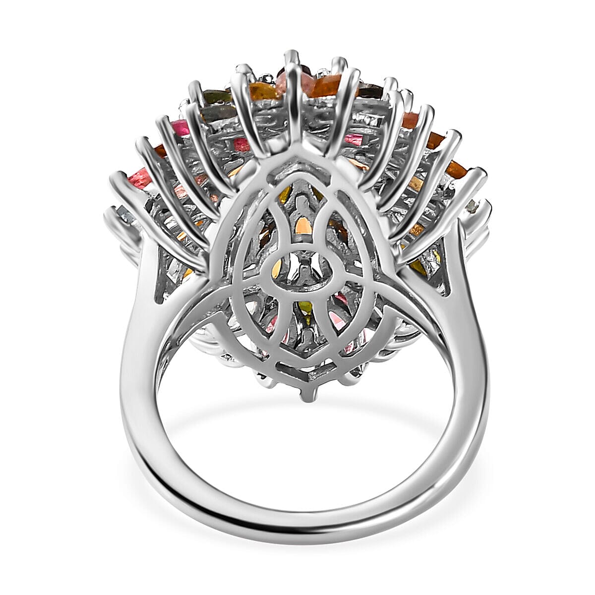 Multi-Tourmaline Cluster Ring in Platinum Overlay Sterling Silver 6.75 ...