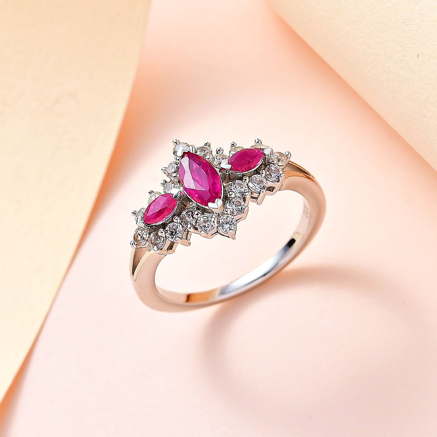 African Ruby and Natural Cambodian Zircon Ring in Platinum Overlay ...