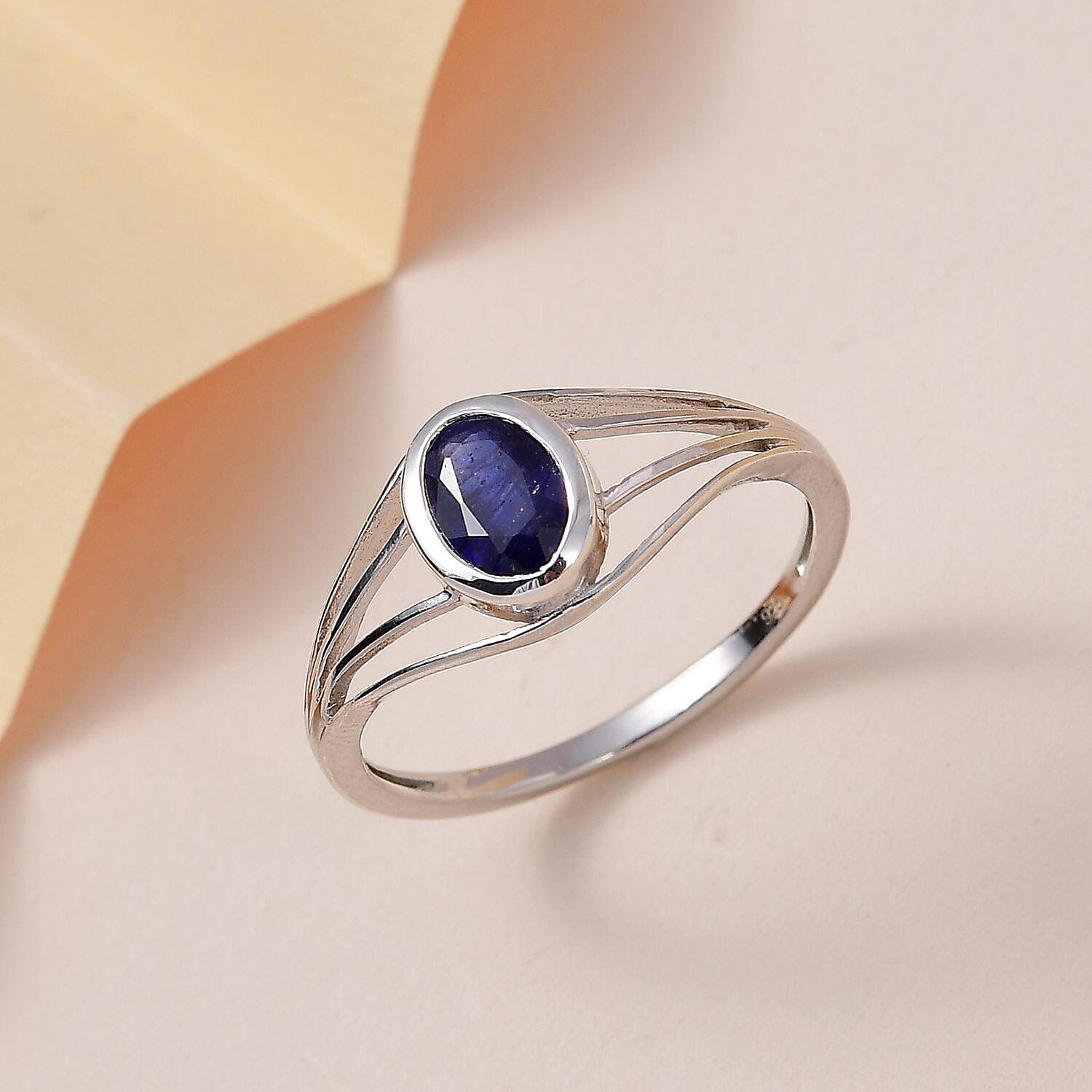 Masoala Sapphire Solitaire Ring in Platinum Overlay Sterling Silver 1. ...