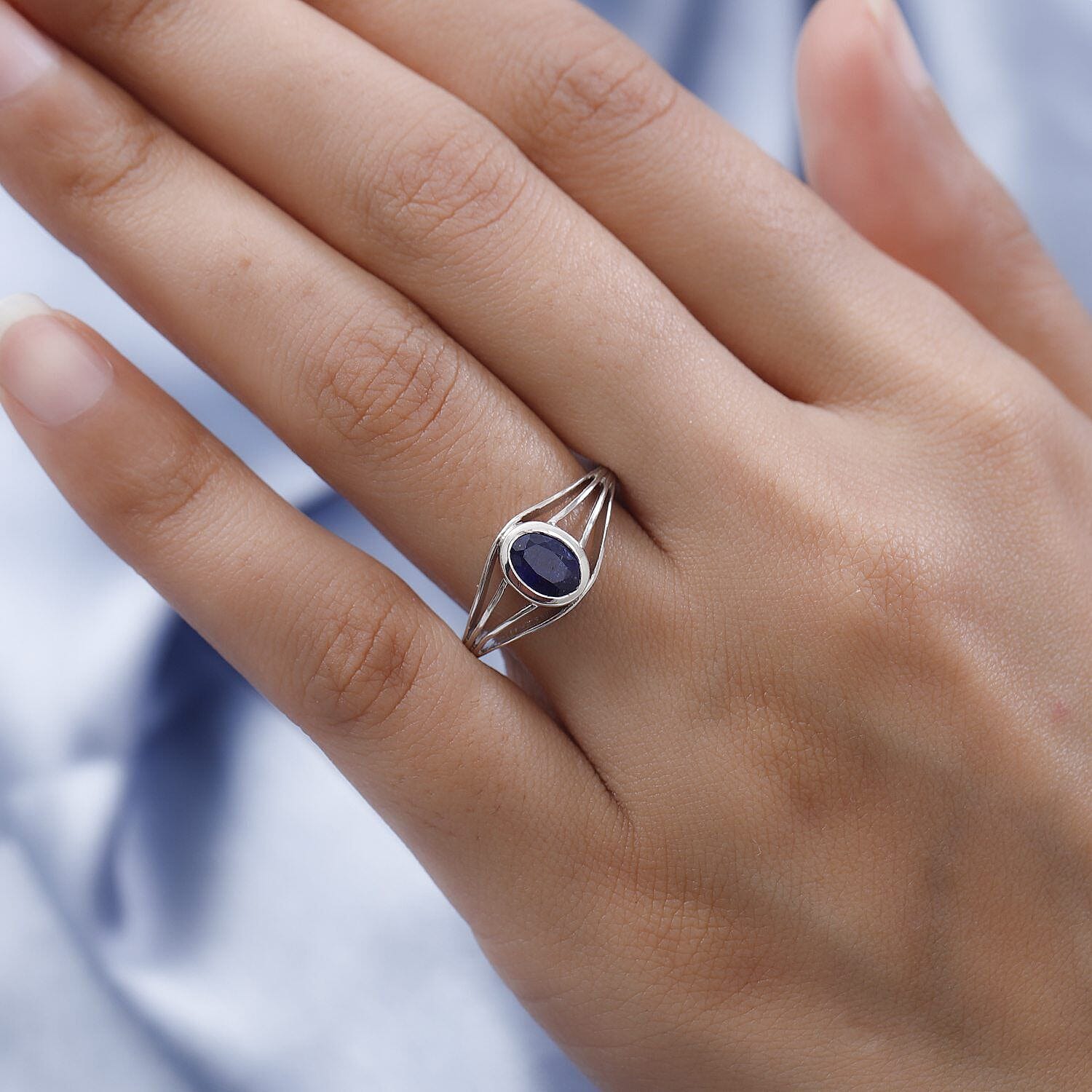 Masoala Sapphire Solitaire Ring in Platinum Overlay Sterling Silver 1. ...