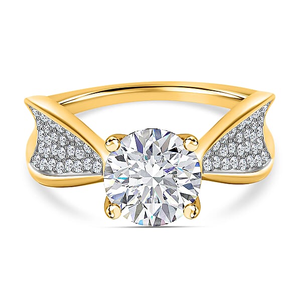 Moissanite Ring in 18K Yellow Gold Vermeil Plated Sterling Silver 2.57 ...