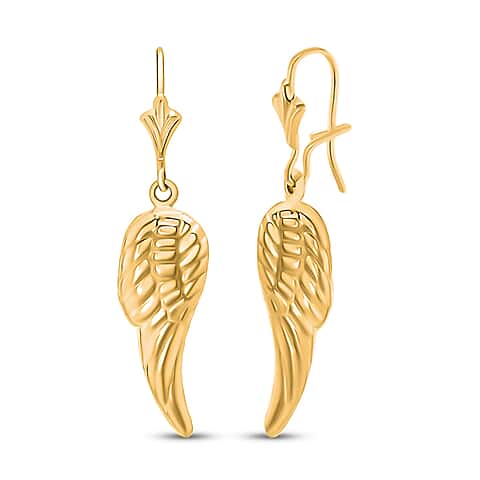 9K Yellow Gold 8MM X 22MM Angel Wing Drop Earrings 1.2 grams - 7488824 ...