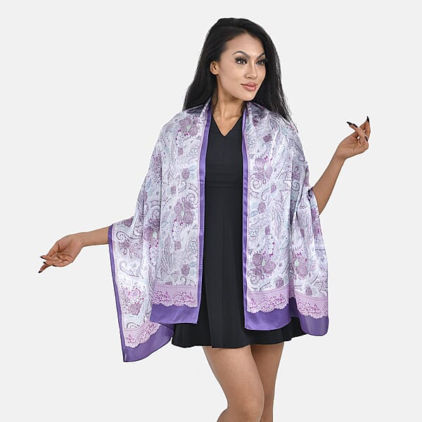 La Marey 100% Mulberry Silk Floral Pattern Scarf (Size 170x52 cm ...