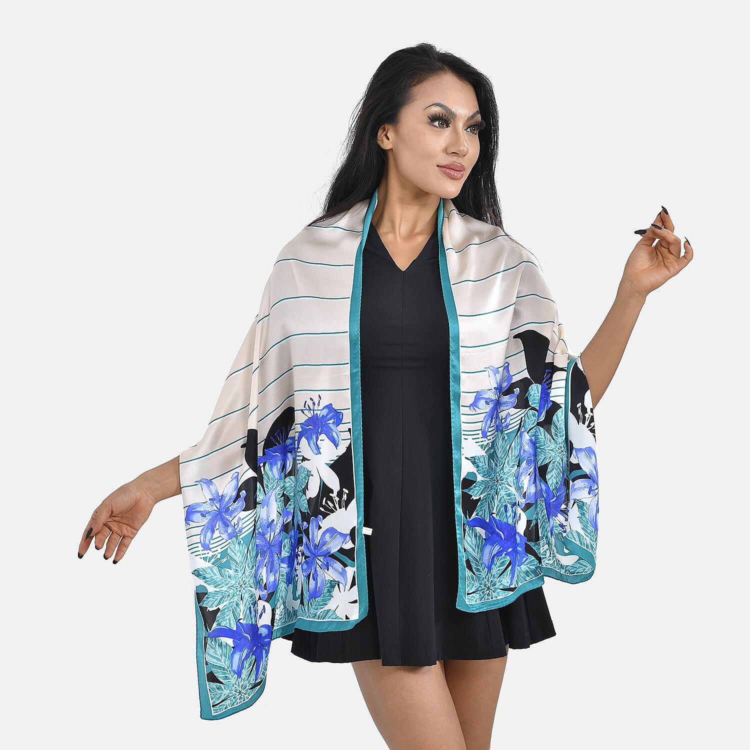 La Marey 100% Mulberry Silk Floral Pattern Scarf (Size 170x52 cm ...