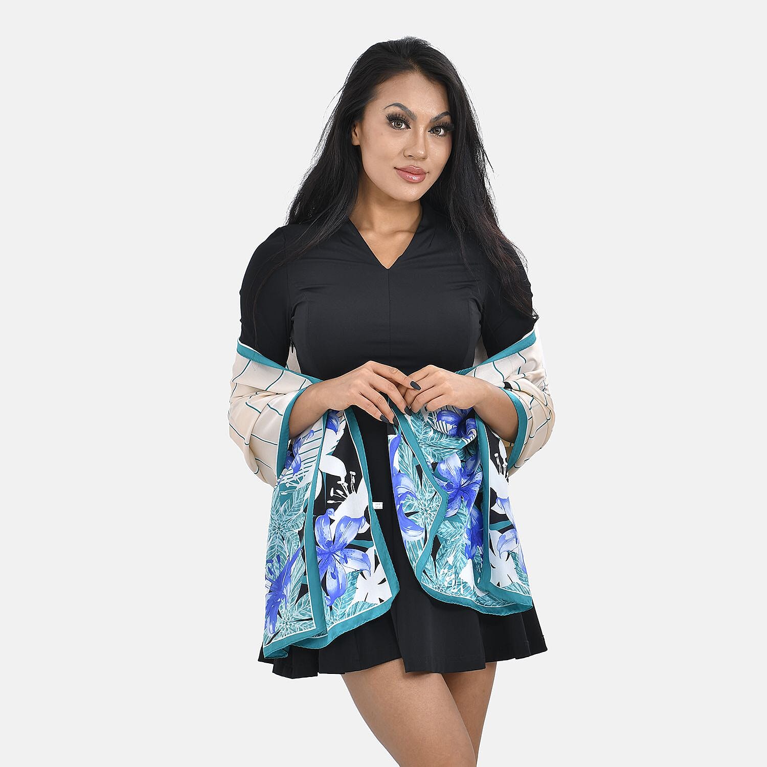 La Marey 100% Mulberry Silk Floral Pattern Scarf (Size 170x52 cm ...