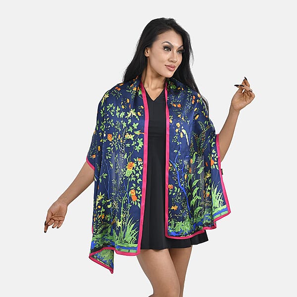 La Marey 100% Mulberry Silk Floral Pattern Scarf (Size 170x52 cm ...