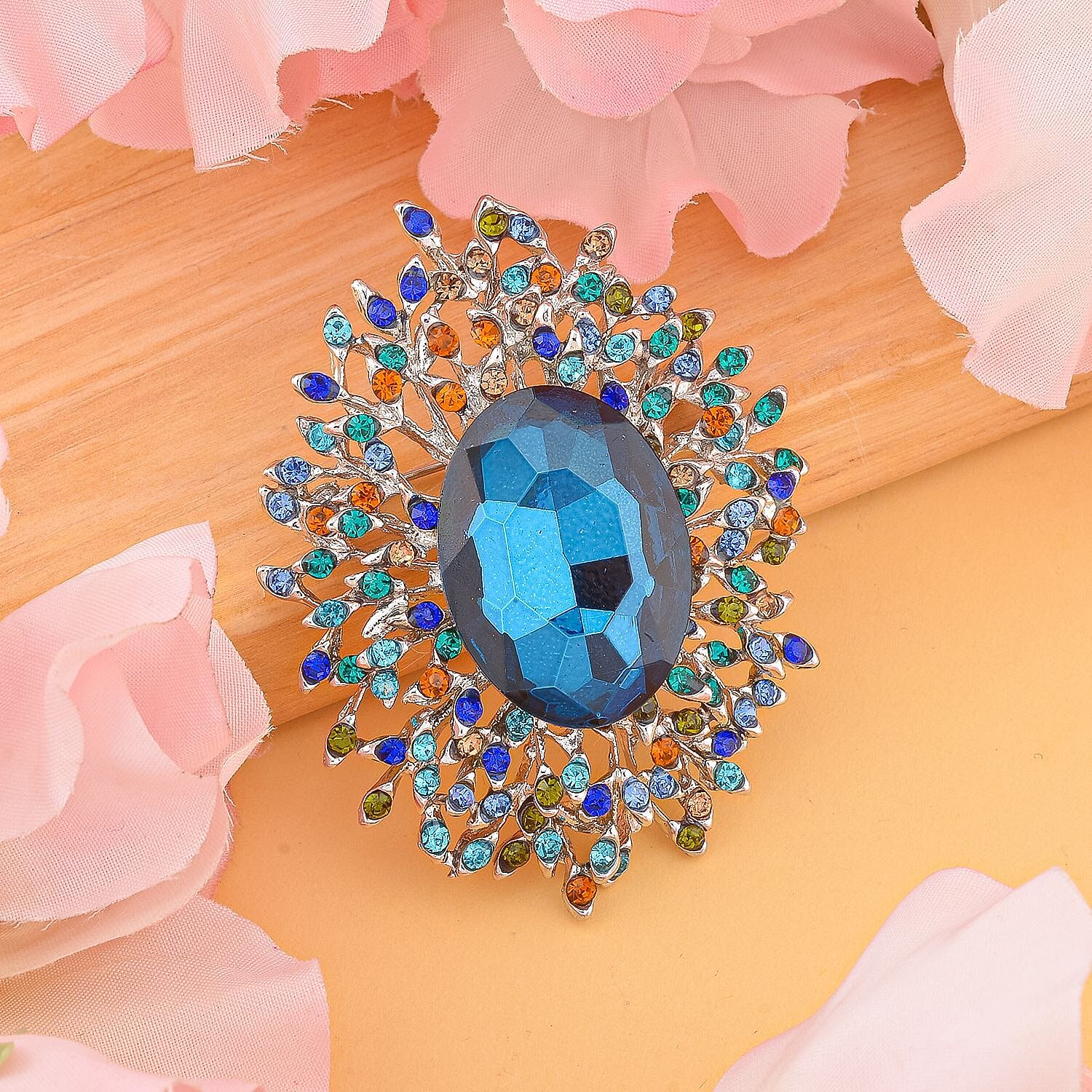 Blue Glass , Multi Color Crystal Brooch 0.02 ct 0.020 Ct. - 7490555 - TJC