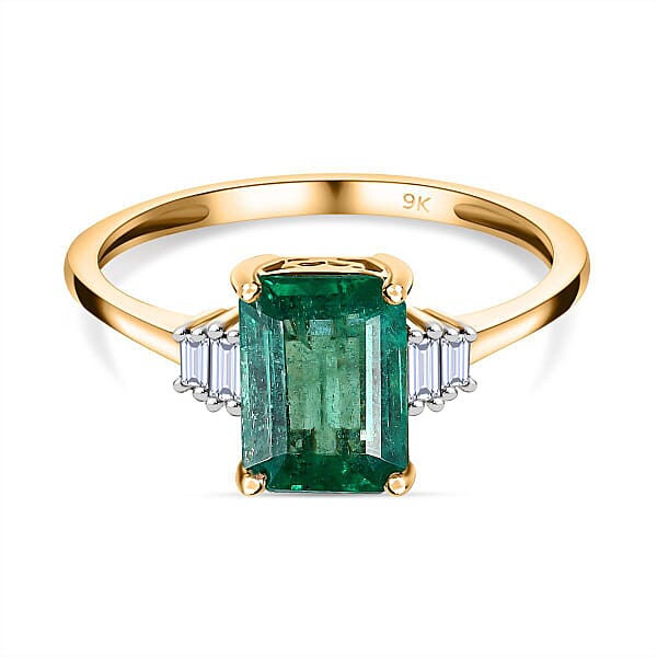 AAA Gemfields Emerald and Diamond Ring in 9K Yellow Gold - 7505386 - TJC