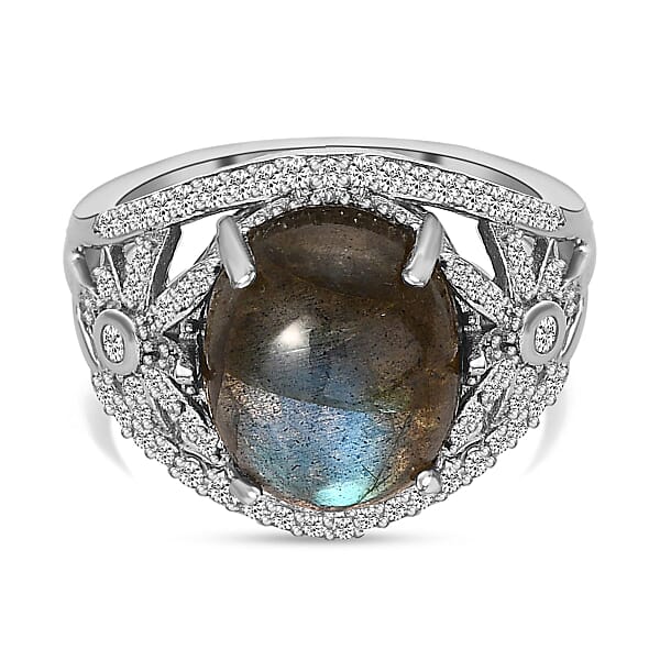 GP Celestial Dream Collection - Labradorite and Natural Cambodian Zircon Ring in Platinum ...