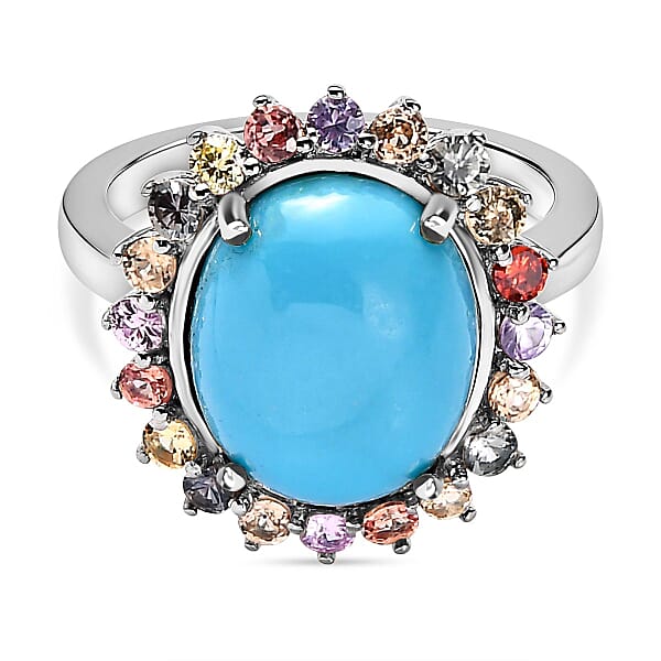 Sleeping Beauty Turquoise and Multi Sapphire Ring in Platinum Overlay ...